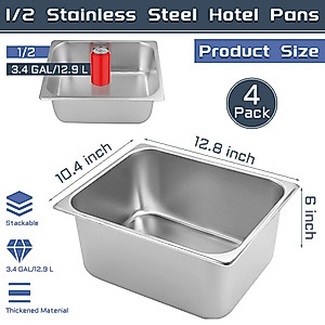 NDSWKR 4 Pack 1/2 Size Half Size Hotel Pans, 6 Inch Deep Stainless Steel Steam Table Pans, Commercial Chafing Pan for Hotel, Party, Buffet, Restaurant Food, Catering Supplies
