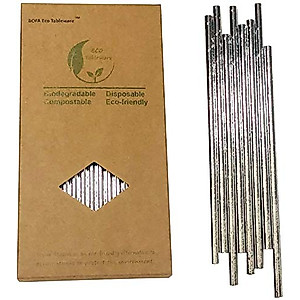 Solid Silver Metallic Party Paper Straws, Premium - Shining Biodegradable Straws For Juice, Birthday, Wedding.