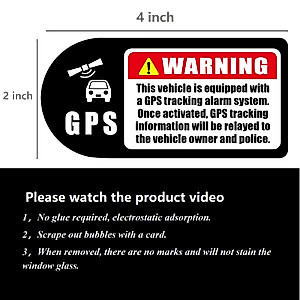 GOOYOGOO Warning GPS Tracking Stickers for Car, 4x2 Inch, Alarm System GPS Tracking Device,Anti-Theft,Static Stiackers Inside of The Window No Glue Required (4)