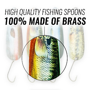 ETIC Poseidon 3 ½", 1oz Fishing Spoons Kit 100% Made of Brass, 4 pcs Fishing Lures, Tackle, Hooks, Baits, Spinning, Casting, Trolling for Trout, Salmon, Pike, Walleye, Bass and Mores
