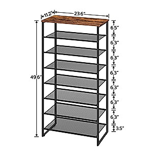 HOOBRO 8 Tier Shoe Rack, Large Capacity Shoe Shelf for 21-28 Pairs of Shoes, Shoe Storage Organizer with Detachable Metal Mesh, Strong and Stable, Easy Assembly, Industrial, Rustic Brown BF68XJ01