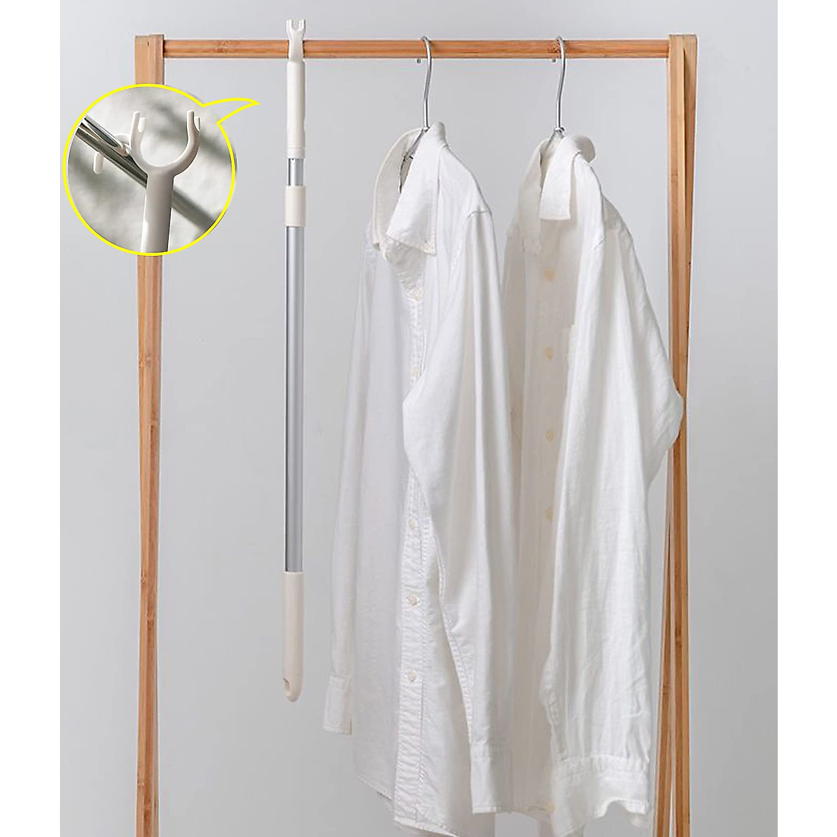 Long Pole with Hook Reach Stick Closet Pole 45" Extendable Pole with Long Handle for High Reaching Closet Rods, Window Curtain, Top Ceiling