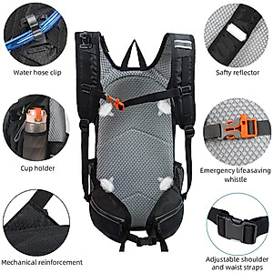 Lemuvlt Hiking Daypack Waterproof Biking Backpack 15L Capacity, Many Compartments Lightweight & Durable- Everyday Backpack for Skiing Skating Snowboarding Hiking Running MTB Cycling(Black)