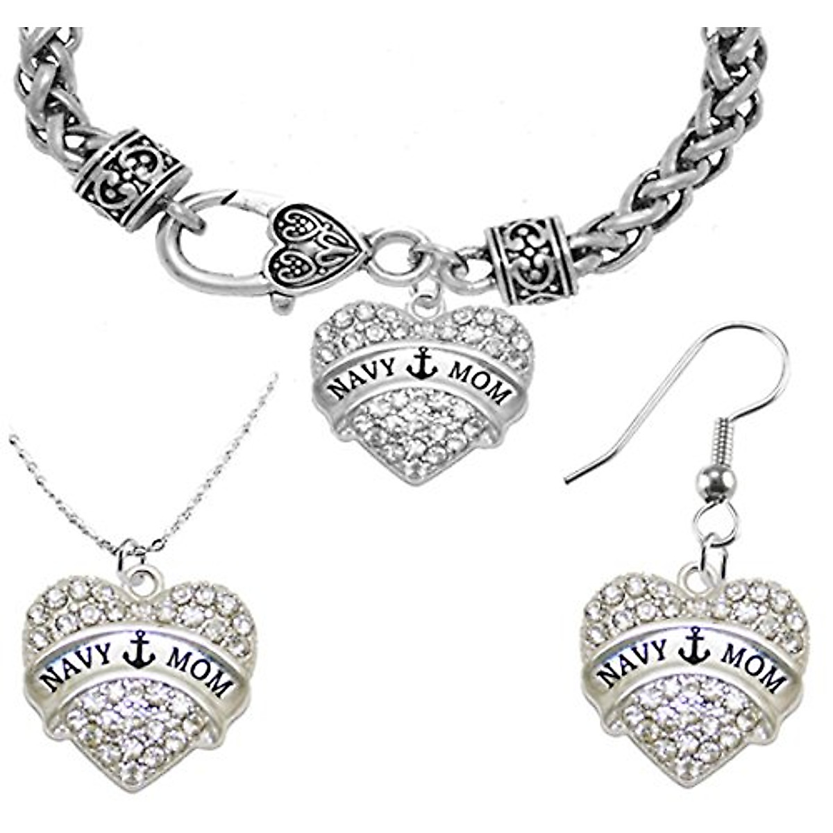 Navy Mom, Necklace, Earring, and Bracelet Set, Hypoallergenic, Safe-Nickel, Lead, and Cadmium Free.