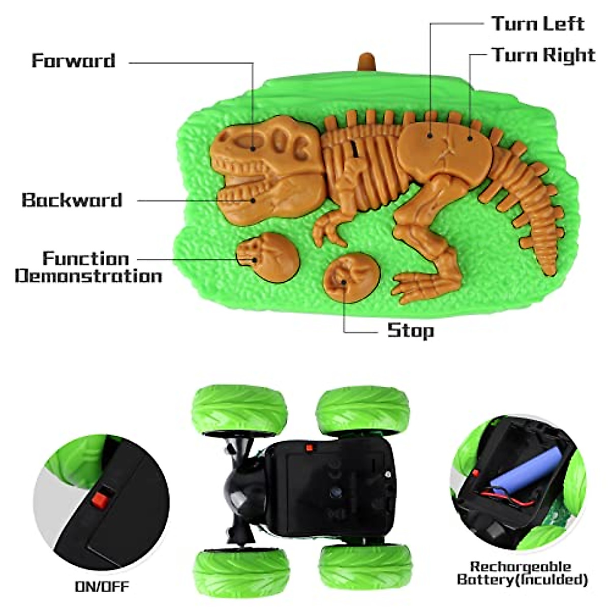 Ocditikl Remote Control Car for Toddlers, Dinosaur Toys RC Stunt Car 360 Degree Rolling Twister with Light, Remote Control Dinosaur Toys Car Vehicles for 3 4 5 6 7 8 Year Old Kids Boys