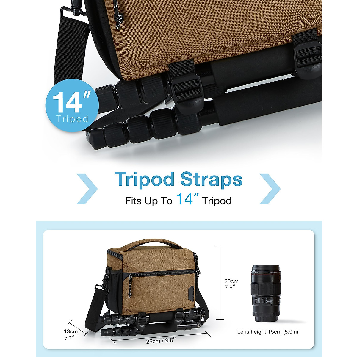 BAGSMART Camera Bag, Small Camera Case with Tripod Holder, Compact Camera Shoulder Bags for DSLR/SLR/Mirrorless Cameras, Waterproof Crossbody Camera Bag Women Men, Khaki