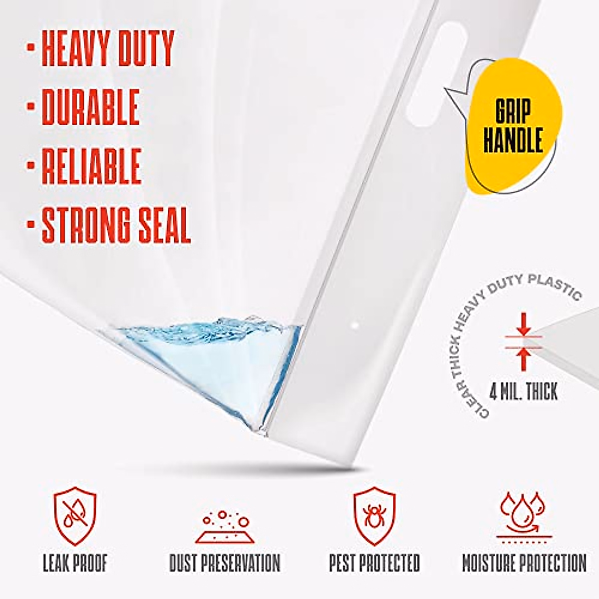 [ 15 count ] Jumbo Bags - DOUBLE ZIPPER - Storage Bag with Carry Handles - Extra Large 22x22" - 8 Gallon Clear Heavy Duty 4 Mil Plastic with Zipper Top for Clothing (22" x 22")