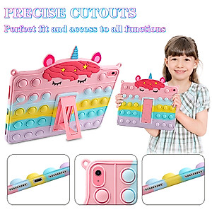 WESADN for iPad 10th Generation Case 2022 with Kickstand Silicone Fidget Bubble Case for Girls Kids Cute Rainbow Pop Protective Holder Tablet Cover for iPad 10th Gen 10.9 inch 2022