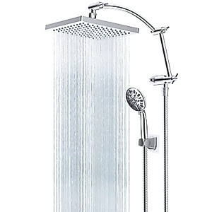 Hibbent High Pressure 8 Inch Rainfall Shower Head/Handheld Showerhead Combo/Adjustable Shower Extension Arm, 7-Spray, 71 Inch Shower Hose, Chrome