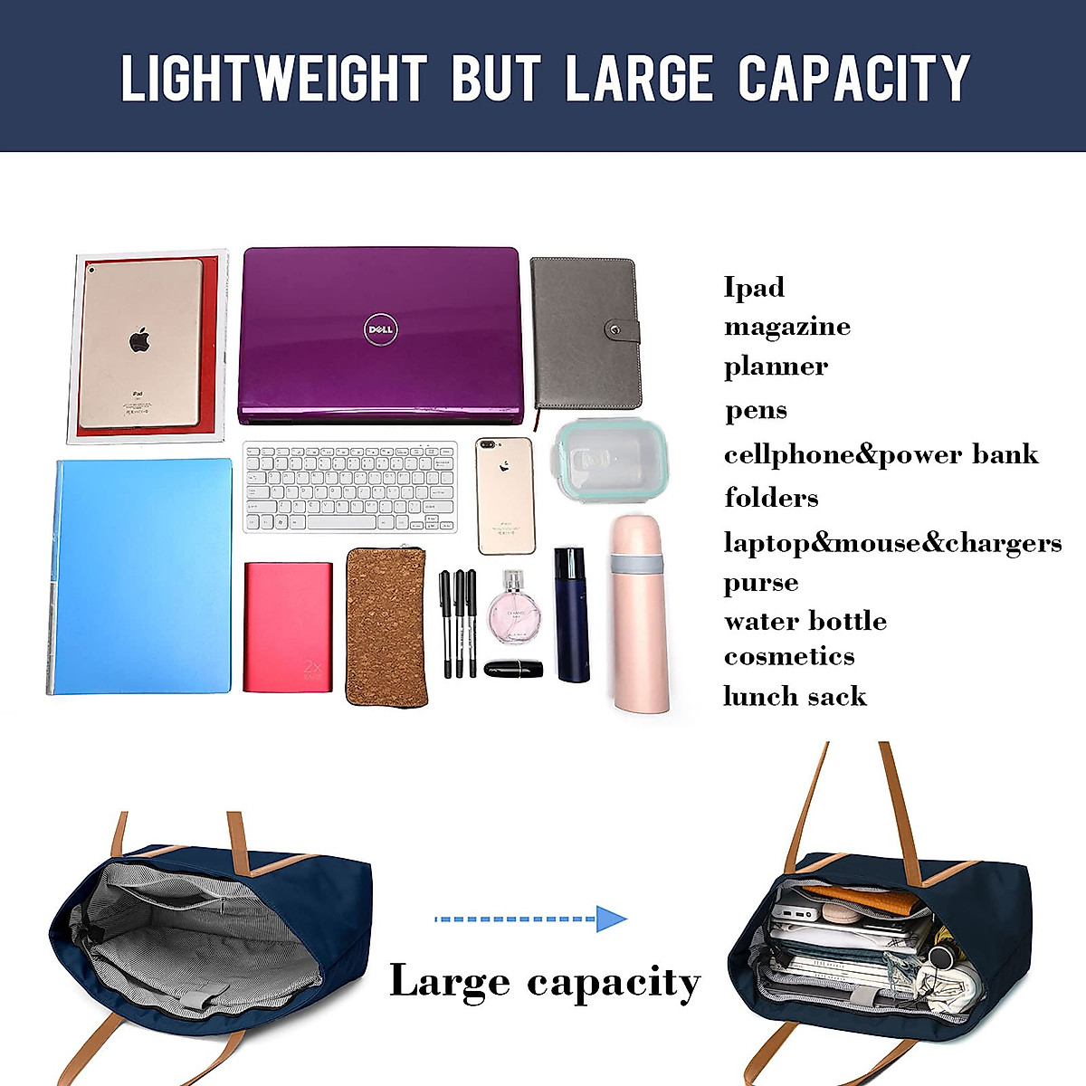 BUG Lightweight Women Laptop Tote Bag for Work, Casual Handbag for Travel Beach College Teacher