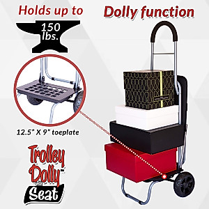 dbest products Trolley Dolly with Seat, Black Shopping Grocery Foldable Cart Tailgate