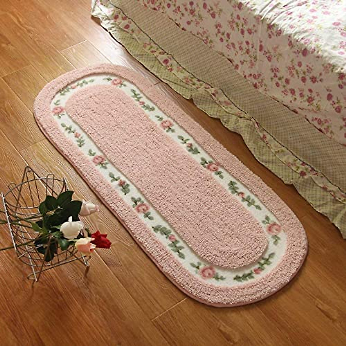 Beautiful Rose Flower Area Rugs for Living Room Bedroom Super Soft Bathroom Rugs Non Slip Door Mat Kitchen Mat 17.71x49.21 Inch