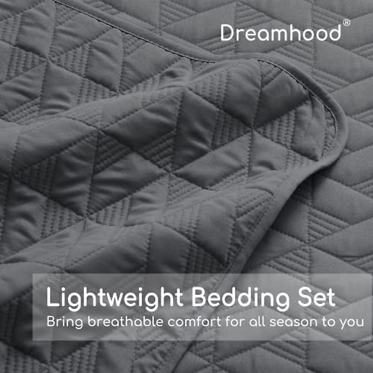Dreamhood Full/Queen Quilt Bedding Set, Grey Pattern Polyester Bedspread Set, Lightweight Quilts Breathable Coverlet Set, Ultra Soft for All Season (1 Quilt, 2 Pillow Shams)