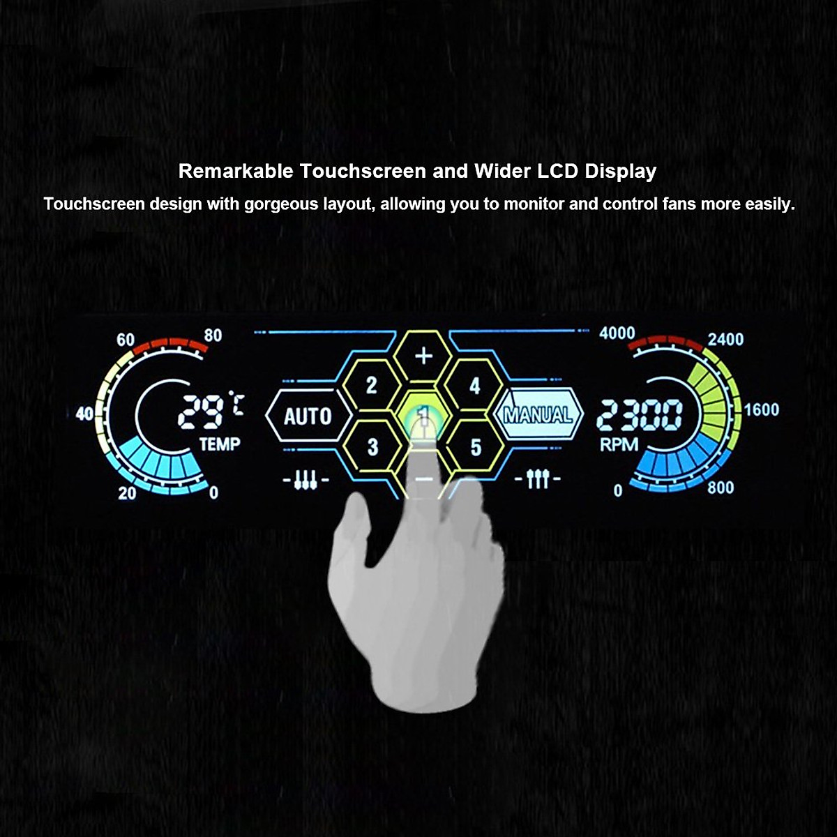 Wscoficey Fan Controller Temperature Monitor Automatic Speed Control LCD Front Panel STW 5.25" 5 Channel Touchscreen for Computer Cooling Fans