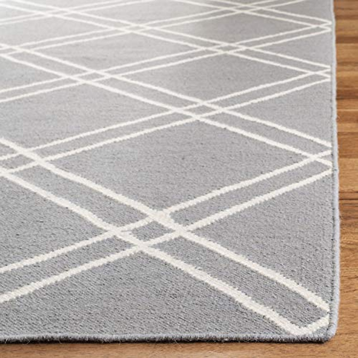 SAFAVIEH Dhurries Collection 8' x 10' Grey/Ivory DHU638B Handmade Flatweave Premium Wool Area Rug