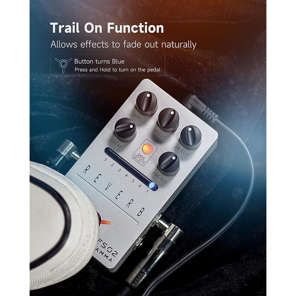 FLAMMA FS02 Reverb Pedal Stereo Guitar Effects with 7 Storable Preset Slots 7 Reverb Effects Room Hall Church Cave Plate Spring Mod True Bypass Trail On