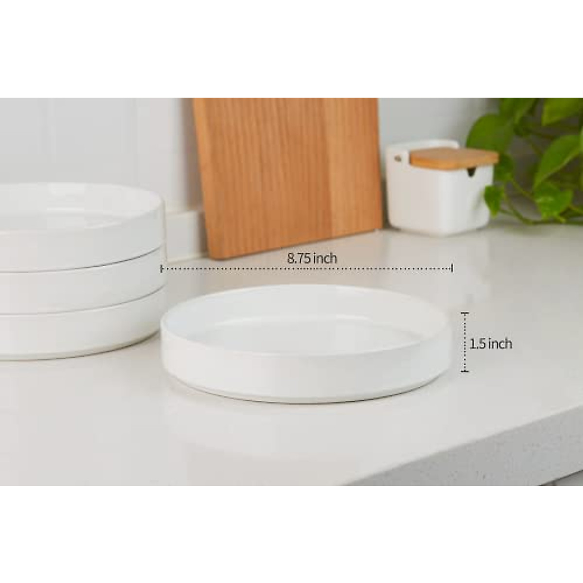 famiware Nebula Pasta Bowls for 4, 8.75" Salad Bowl Sets, Large Wide Bowls for Serving Dinner, White