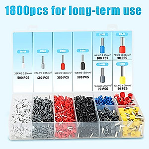 SHALL Crimper Tool, 1800-Piece Wire Ferrule Kit with Wire Stripper, Self-Adjustable Ratchet Wire Crimper Kit for Electricians, for AWG 28-7 (0.08-10mm²) Electrical Wire Connectors, Carry Bag Included