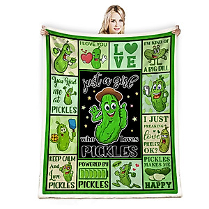TRIKPTEY Pickle Blanket, Pickles Gifts for Kids, Pickle Blanket for Pickles Lover, Just A Girl Who Loves Pickles Throw Blankets, Funny Pickle Gifts Blanket for for Living Room Bed Sofa Couch 60”x50”