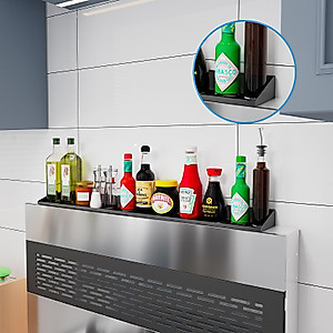 Notmise Magnetic Shelf for Top of Stove Metal Kitchen Spice Rack Seasoning Organizer,Length Adjustable, Suitable for 20" 24" 30" Flat Top Stove, Black