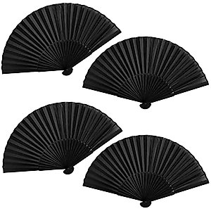 Jeyeou 4 Pack Silk Folding Fan,Handheld Fans Hand Held Bamboo Silk Folding Fan Hand Fan Chinese Vintage Retro Fabric Fans Black Hand Fan Silk Folding Fans for Performance,Wedding, Party & Gift