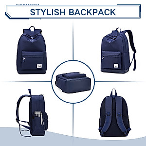 VASCHY Backpack for Men Women, Water-Resistant School Backpack Bookbag Daypack for Teens/College Students Plain Blue