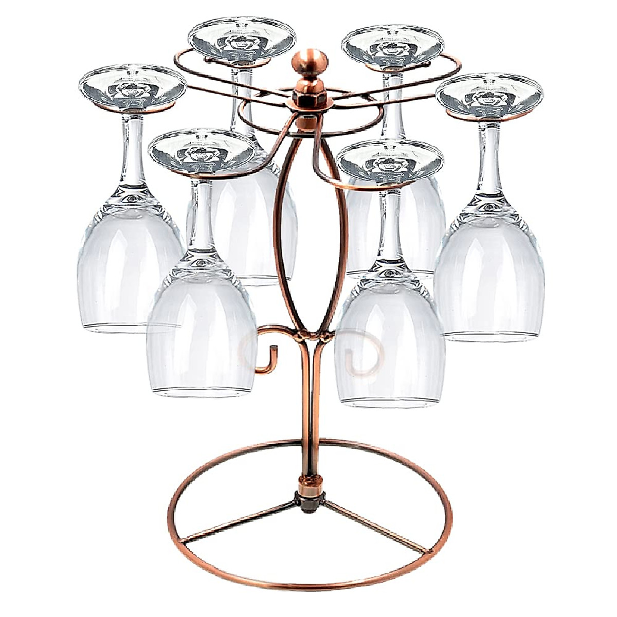 Sunnyac Scrollwork Wine Glass Rack, Elegant Freestanding Countertop Glasses Holder with 6 Hooks, Metal Stemware Storage Accessories and Wine Cup Drying Stand for Home Bar Tabletop Display (Bronze 4)