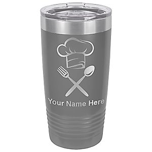 LaserGram 20oz Vacuum Insulated Tumbler Mug, Chef Hat, Personalized Engraving Included (Gray)