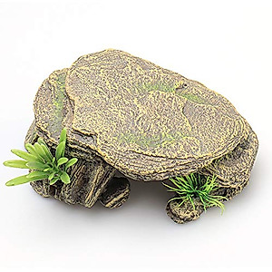 La La Pet® Reptile Hide Box Reptile Hideouts Resin Rock Gecko Hides and Caves Lizard Habitat Decor Small Animal Hideaway Basking Platform for Turtle Spiders Frog Amphibians