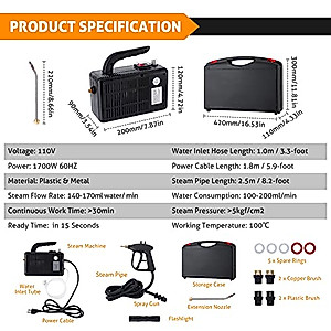 High Pressure Steam Cleaner, WICHEMI Handheld High Temperature Steamer 1700W Multifunction Portable Electric Steam Cleaning Machine for Kitchen Bathroom Cleaning Floor Car Detailing