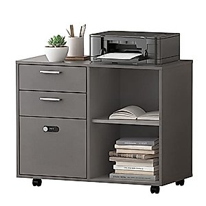 Koifuxii Wood Filing Cabinet for Home Office 3 Drawer,Vertical File cabinets for Home Office,Mobile Lateral Rolling Filing Cabinet, Printer Stand with Storage,for Letter/Legal / A4 Size Files
