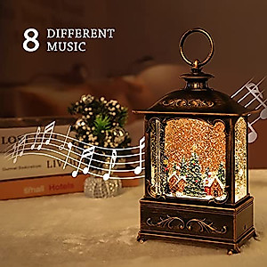 Christmas Lantern,Snow Globe Decoration Lanterns,Lit Snow Globe Lanterns Crystal Sparkle,Suitable for Outdoor Garden and Room Decoration,Music Carols and Blessings(Forest House)