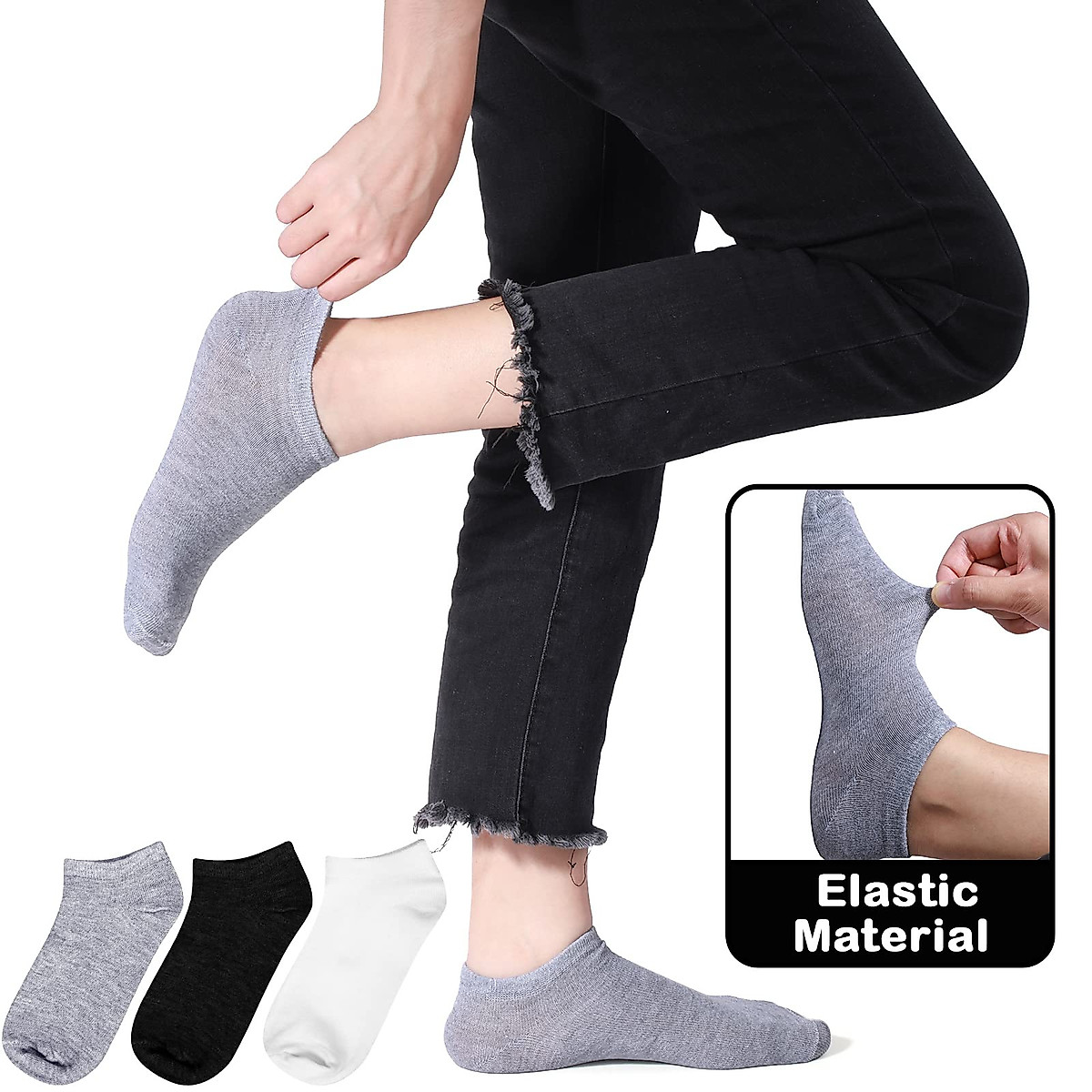 JaGely 100 Pairs Low Cut Ankle Socks Bulk for Women Men Thin Breathable Casual Socks No Show Athletic Socks Unisex Cotton Socks Pack for Spring Summer Homeless Gifts Black, White, Grey