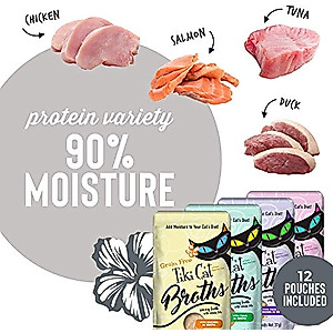 (2 Boxes) Tiki Cat Savory Broth, Grain Free Lickable Wet Food Treat, Add Moisture & Boost Flavor, 24 Pouches with 10ct pet Wipes
