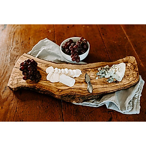 Tramanto Long Cheese Board 24 Inch Olive Wood Luxury Server, Live Bark with Raw Edge