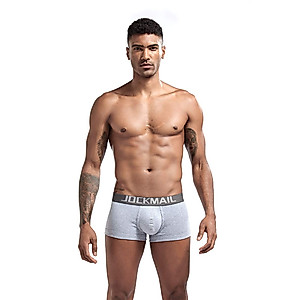 JOCKMAIL Cotton Men Boxer U Convex Pouch Adjustable Size Ring Cock Straps Men trunk Shorts (XL, Gray)