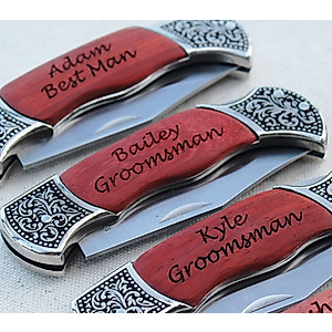 My Personal Memories, Customized Rosewood Handle Pocket Folding Knife with Engraving - Wedding Groomsmen - Personalized Monogrammed and Engraved (Custom Personalized 2 Lines)