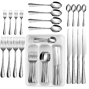 PERHOME 20-Piece Silverware Set for 4, Stainless Steel Eating Utensils Sets, Mirror Polished Flatware Cutlery Set for Home Kitchen Restaurant Hotel, Include Fork Knife Spoon Set, Dishwasher Safe