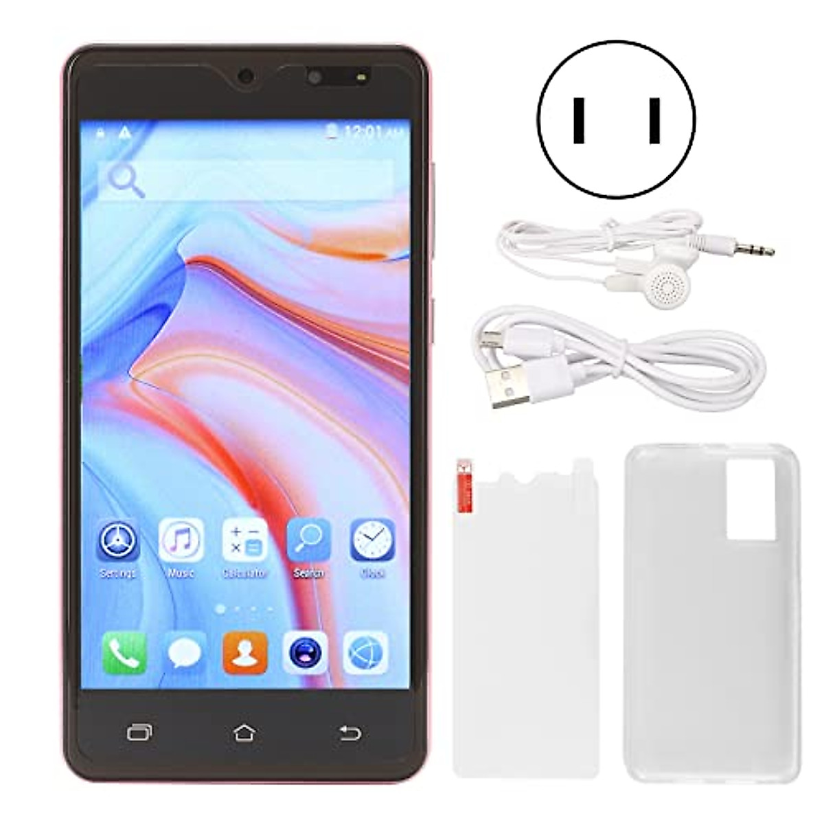 LEYT 5 Inch Pink Smartphone Micro USB 5MP Front 8MP Rear 2.4G 5G 2GB RAM 16GB ROM Mobile Phone Pink 100-240V Face Recognition for Work (US Plug)