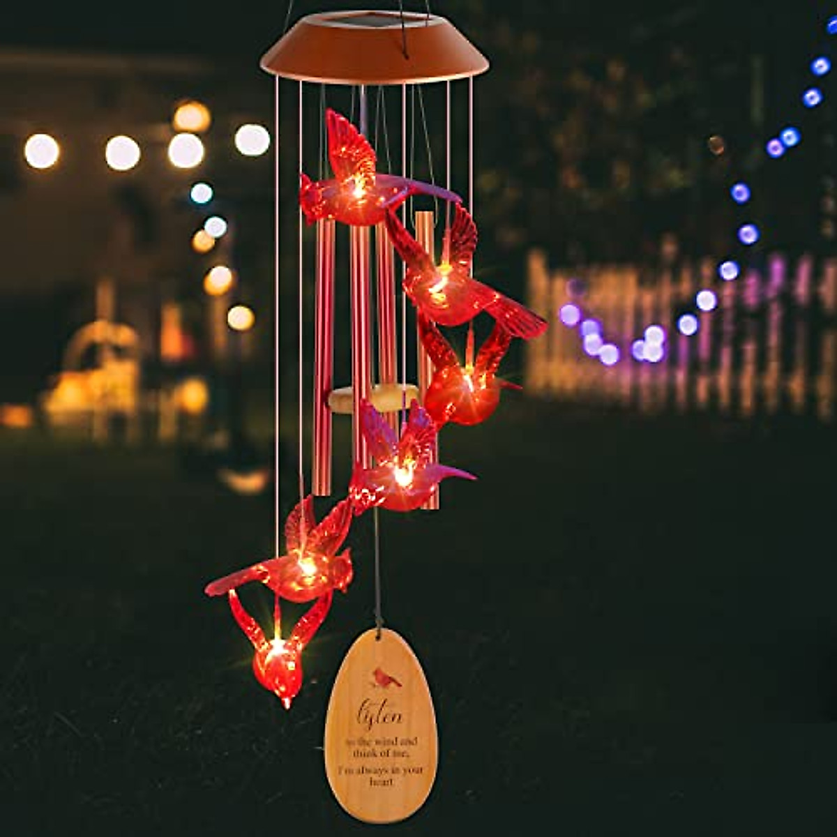 Solar Garden Light Energy-Saving Cardinal Wind Chimes for Mom Christmas Garden Gift Women Birthday Gift , Memorial Wind Chimes for Grandma Xmas Solar Cardinal Lights Outdoor