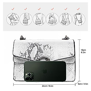 Crossbody Shoulder Square Purse For Women - Fashion Embossed Snake, Small Quilted Crossbody Bags for Women Snake Printed purses for women Large capacity shoulder bag designer handbags, White