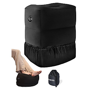 SAHEYER Inflatable Foot Rest for Airplane Travel Essentials, Adjustable Travel Pillow for Kids Adults, Foot Stool Relieves Swelling, Inflatable Couch for Home, Office (Black)