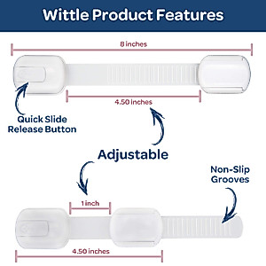 8-Pack Child Safety Cabinet Locks - Adjustable Child Cabinet Locks with 3M Adhesives - White and Clear Baby Locks for Cabinets and Drawers, and More - Easy to Install Baby Proofing Cabinets by Wittle