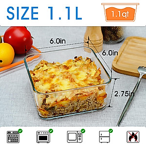 NUTRIUPS 1.1QT Square Glass Baking Dish with Lid, 6×6 inches Deep Small Baking Dish with Lid, Square Glass Baking Dishes for Oven