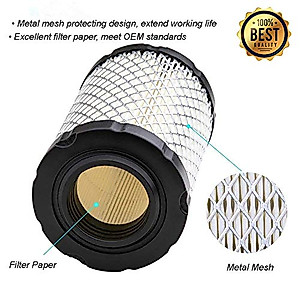 10 Piece 591334 Air Filter, Replace for Briggs Stratton 796031 594201 OEM Air Cleaner Cartridge, Lawn Mower Air Filter, Plus Foam Pre Filter