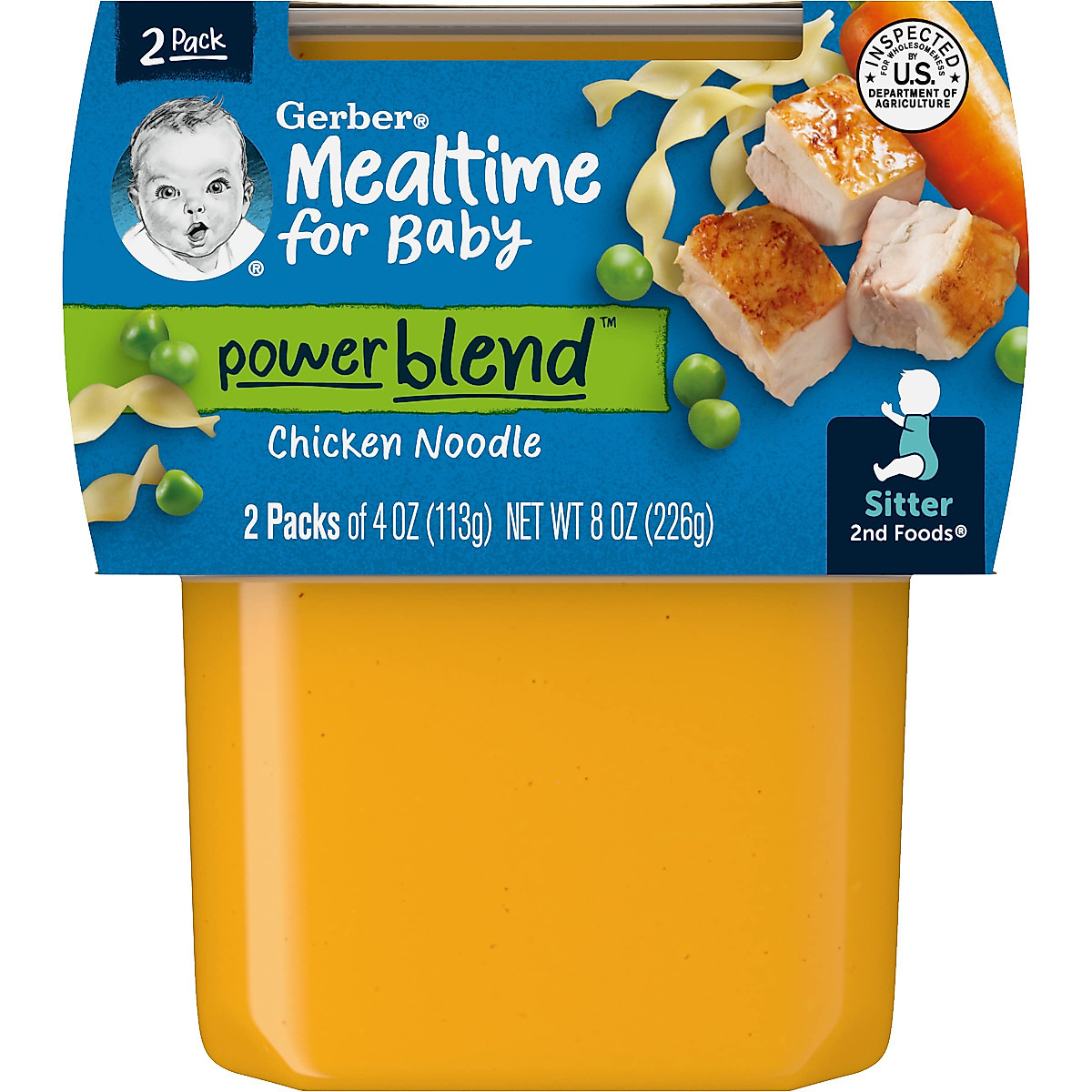Gerber Mealtime for Baby 2nd Foods Power Blend Baby Food Tubs, Nourishing Blend of Veggies, Grains & Beef, Pureed Baby Food (Pack of 4, Chicken Noodle)
