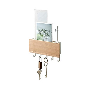 Yamazaki Home Magnetic Wall Organizer - Key Hooks & Tray for Storage Steel + Wood One Size Ash