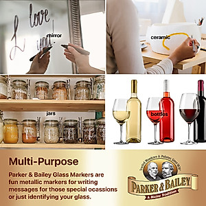 Parker & Bailey Glass Markers - Metallic Markers Wine Glass Markers Washable Wine Markers for Window Mirror Ceramics Drink Glasses Bottles Non-Toxic Glass Pens Gold Silver Red Markers - 3 Pack