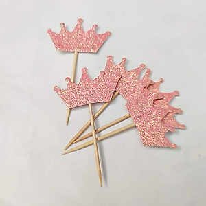 Mybbshower Glitter Pink Tiara Crown Stickers for Princess Birthday Party Envelope Sealing Adhesive Labels for School 1 4/5 Inch Pack of 100