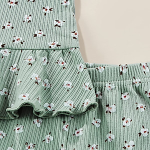 COORALLY Toddler Baby Girl Floral Ruffled Outfits Set Strap Crop Tops+ Shorts Pants Summer Clothes Set (A-Green, 2-3T)